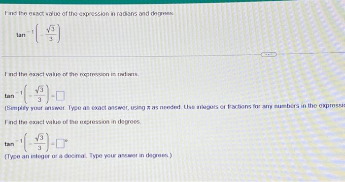 Solved Find the exact value of the expression in radians and | Chegg.com