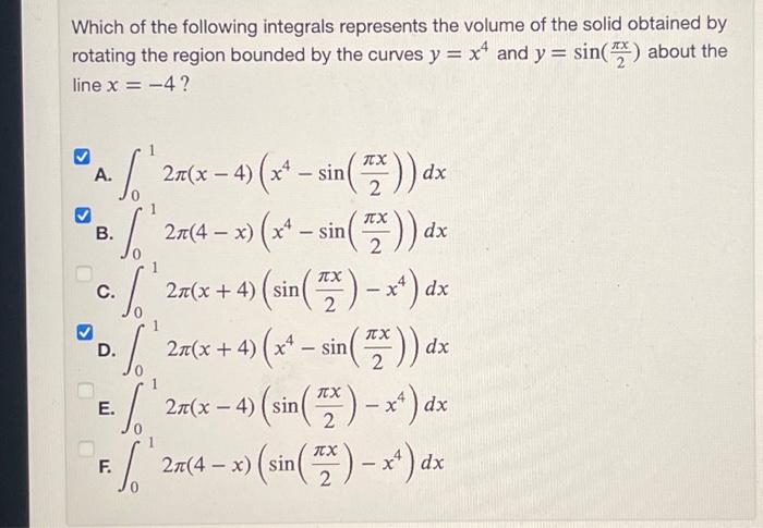Solved Which of the following integrals represents the | Chegg.com