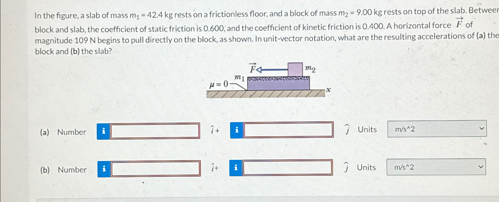 Solved In the figure, a slab of mass m1=42.4kg ﻿rests on a | Chegg.com