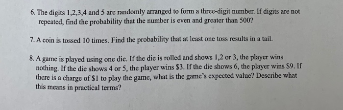 Solved 6. The digits 1,2,3,4 and 5 are randomly arranged to | Chegg.com