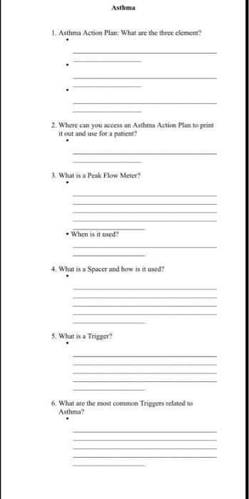 Solved Asthma 1. Asthma Action Plan: What are the three | Chegg.com