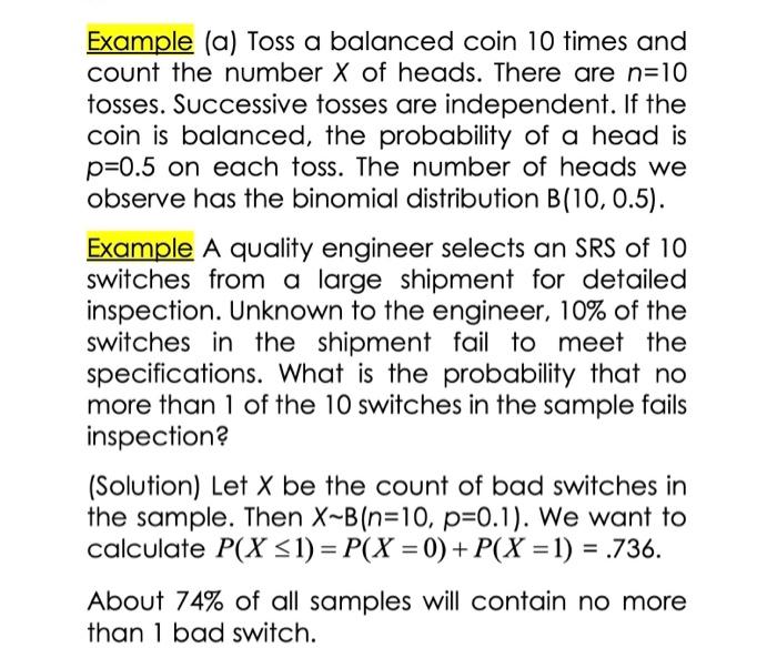 Solved Example Let X be the number of heads in one toss of a | Chegg.com