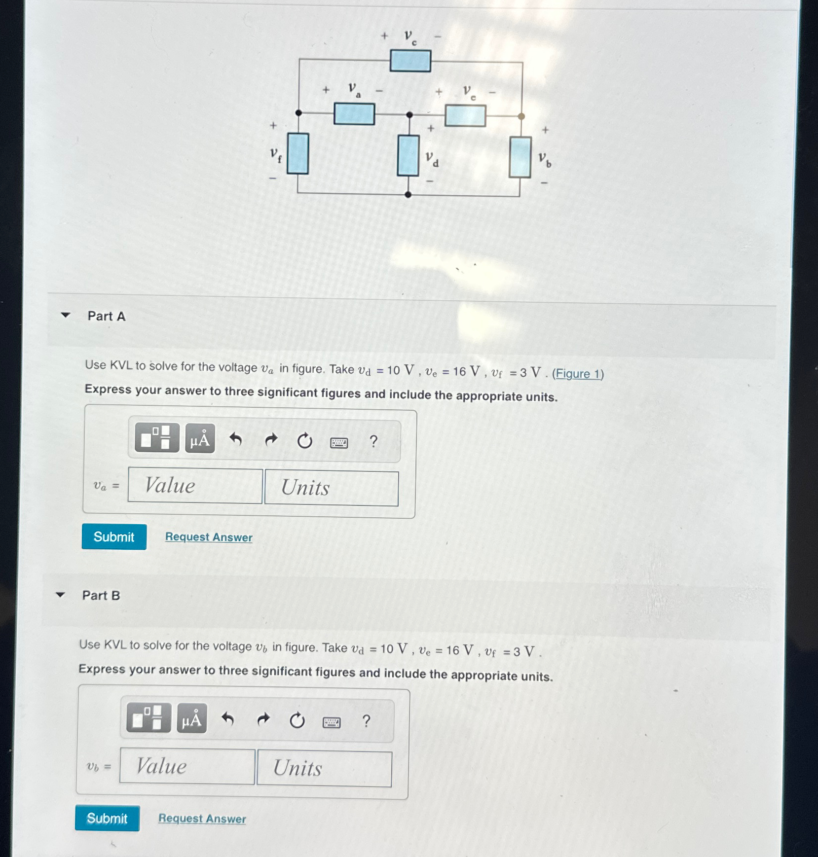 Solved Part AUse KVL to solve for the voltage va ﻿in figure. | Chegg.com