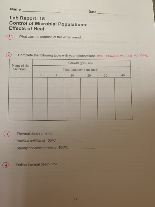 Name Date Lab Report: 15 Control of Microbial | Chegg.com