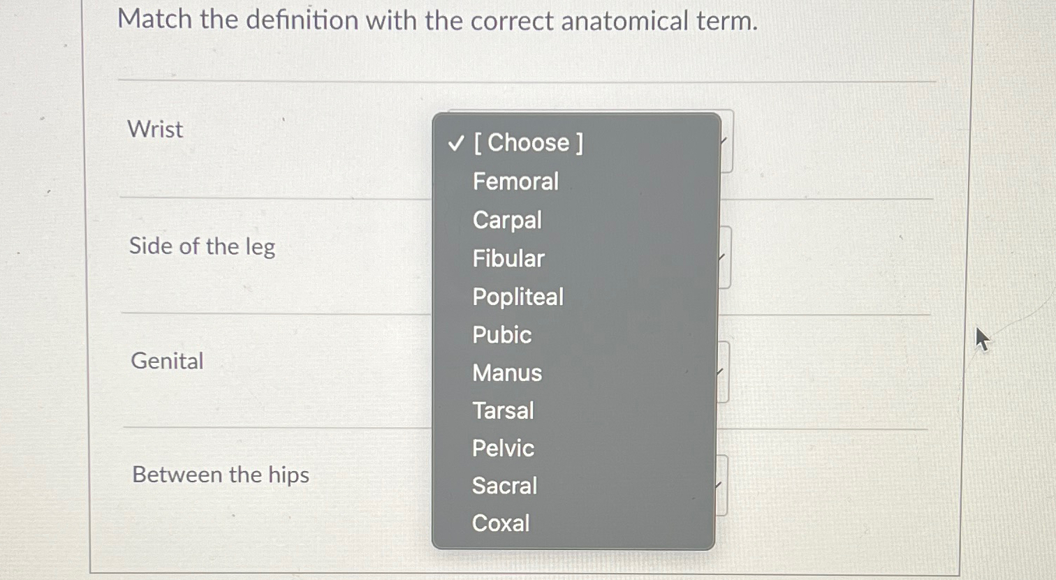 Solved Match the definition with the correct anatomical | Chegg.com