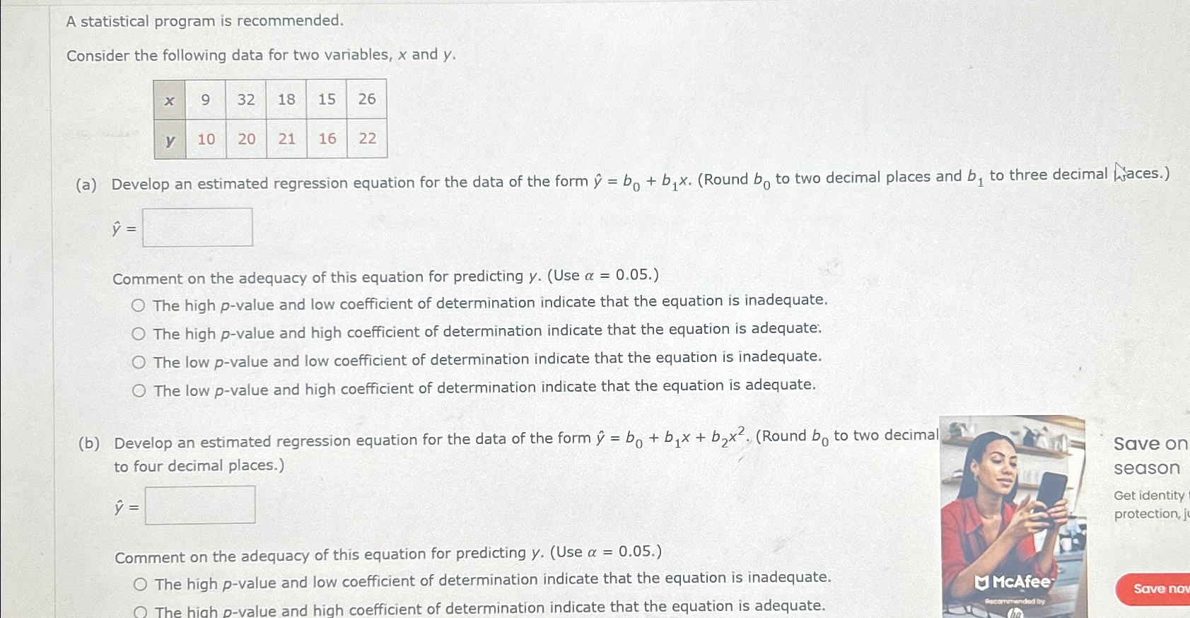 Solved A statistical program is recommended.Consider the | Chegg.com