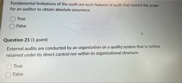 Solved Fundamental limitations of the audit are such | Chegg.com