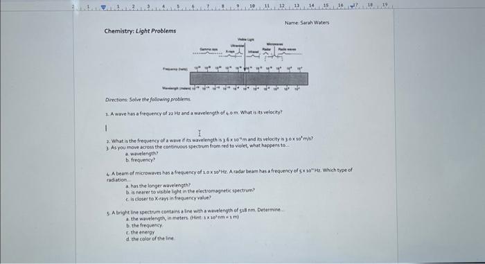 Solved Chemistry: Light Problems Directions: Solve the | Chegg.com