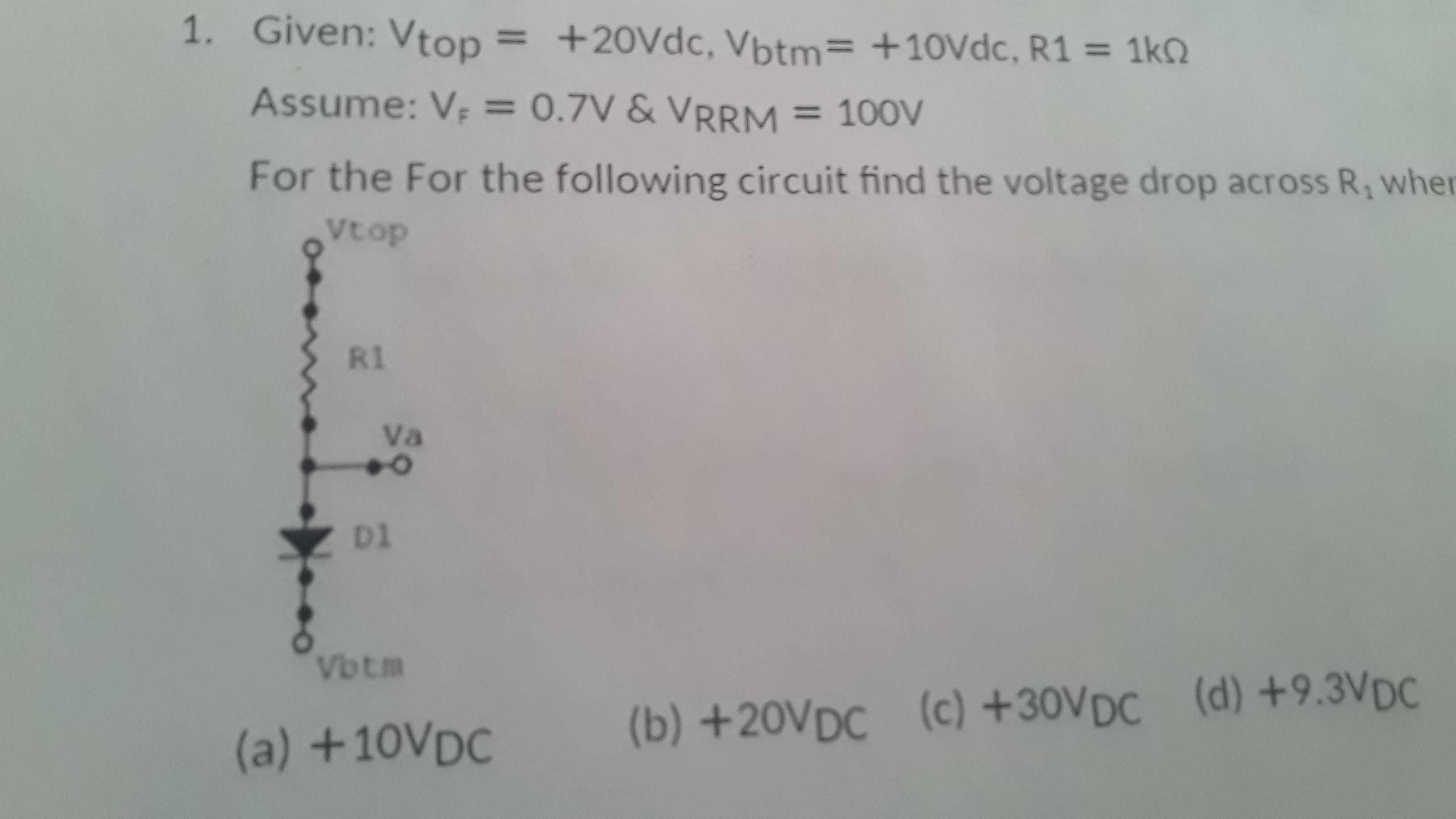 Solved Given: Vtop =+20Vdc,Vbtm=+10Vdc,R1=1kΩAssume: | Chegg.com