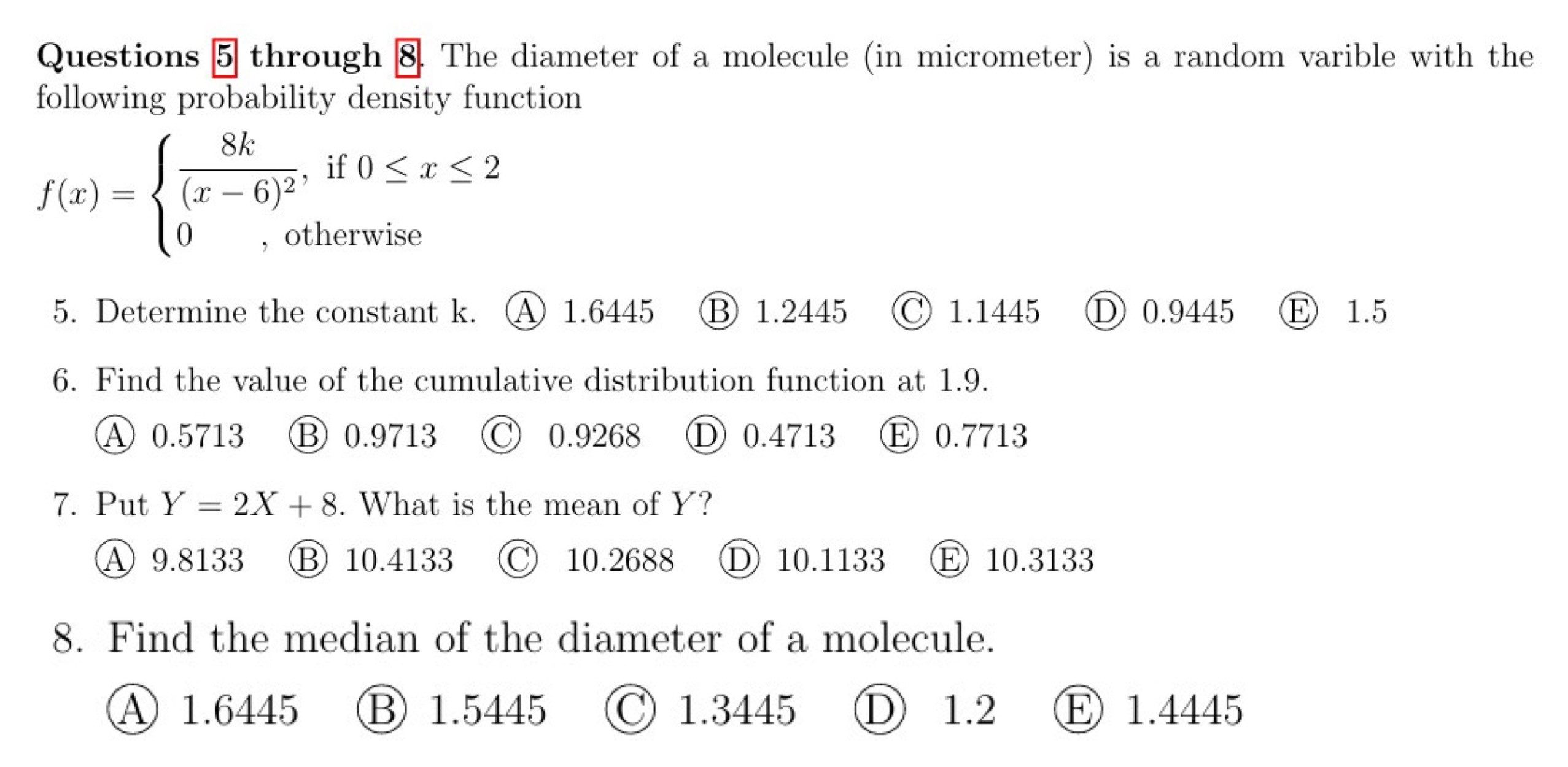 Solved Questions 5 ﻿through 8. ﻿The diameter of a molecule | Chegg.com