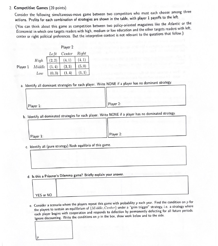 Solved Consider the following simultaneous-move game between | Chegg.com