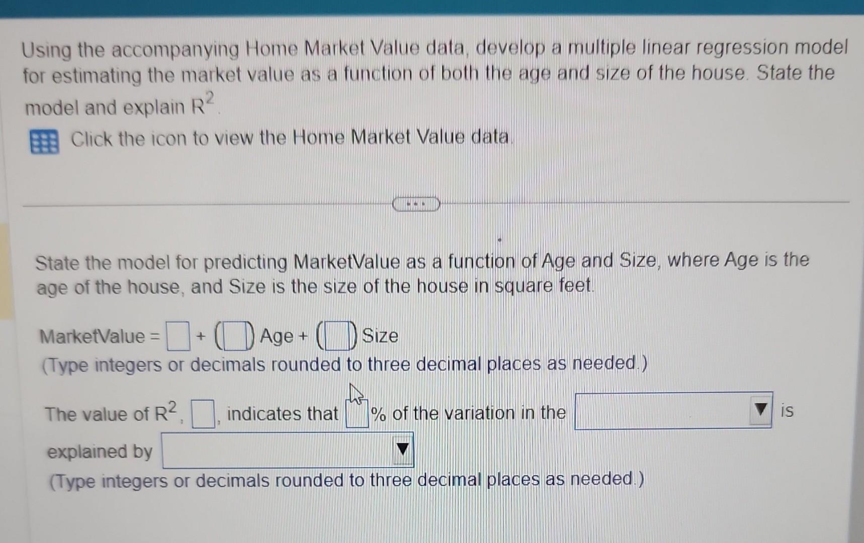 Solved Using the accompanying Home Market Value data, | Chegg.com