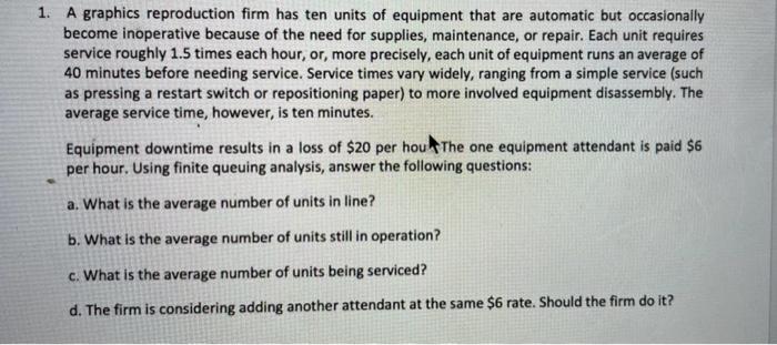 Solved 1. A graphics reproduction firm has ten units of | Chegg.com