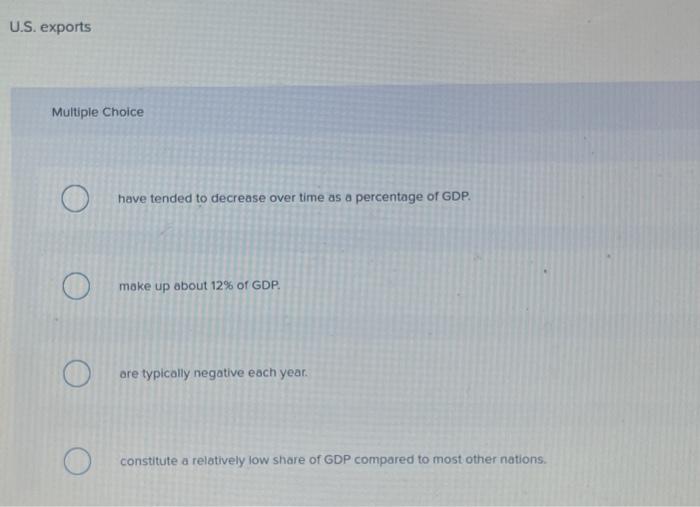 Solved U.S. exports Multiple Choice O O O O have tended to | Chegg.com