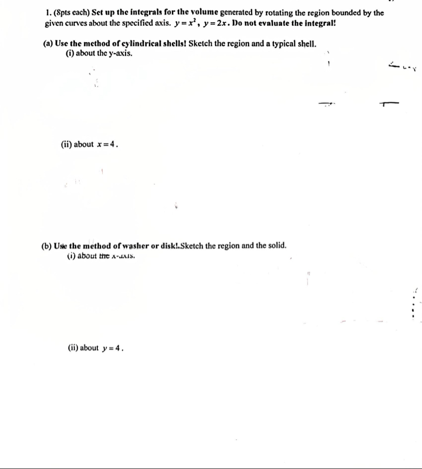 Solved (Spts each) ﻿Set up the integrals for the volume | Chegg.com