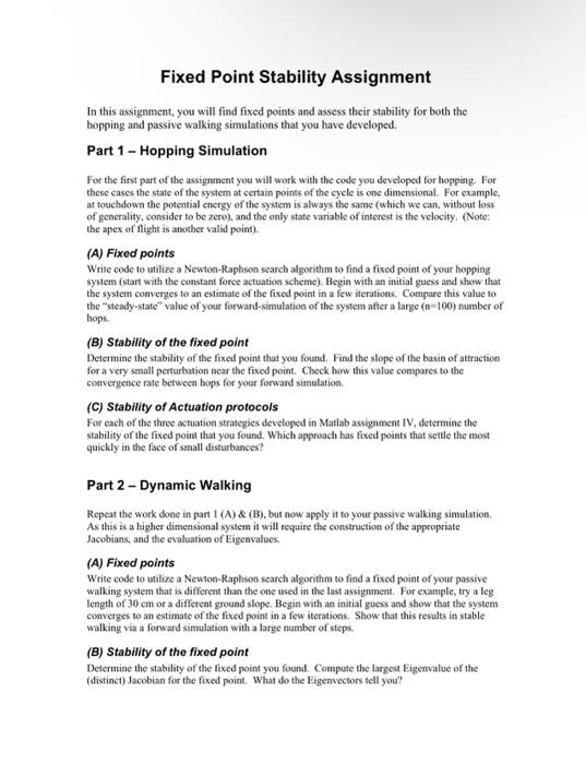 Solved In this assignment, you will find fixed points and | Chegg.com