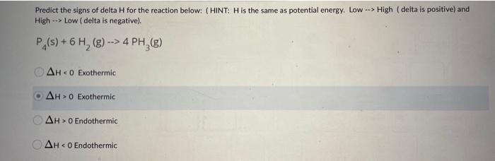 Solved Predict the signs of delta H for the reaction below: | Chegg.com
