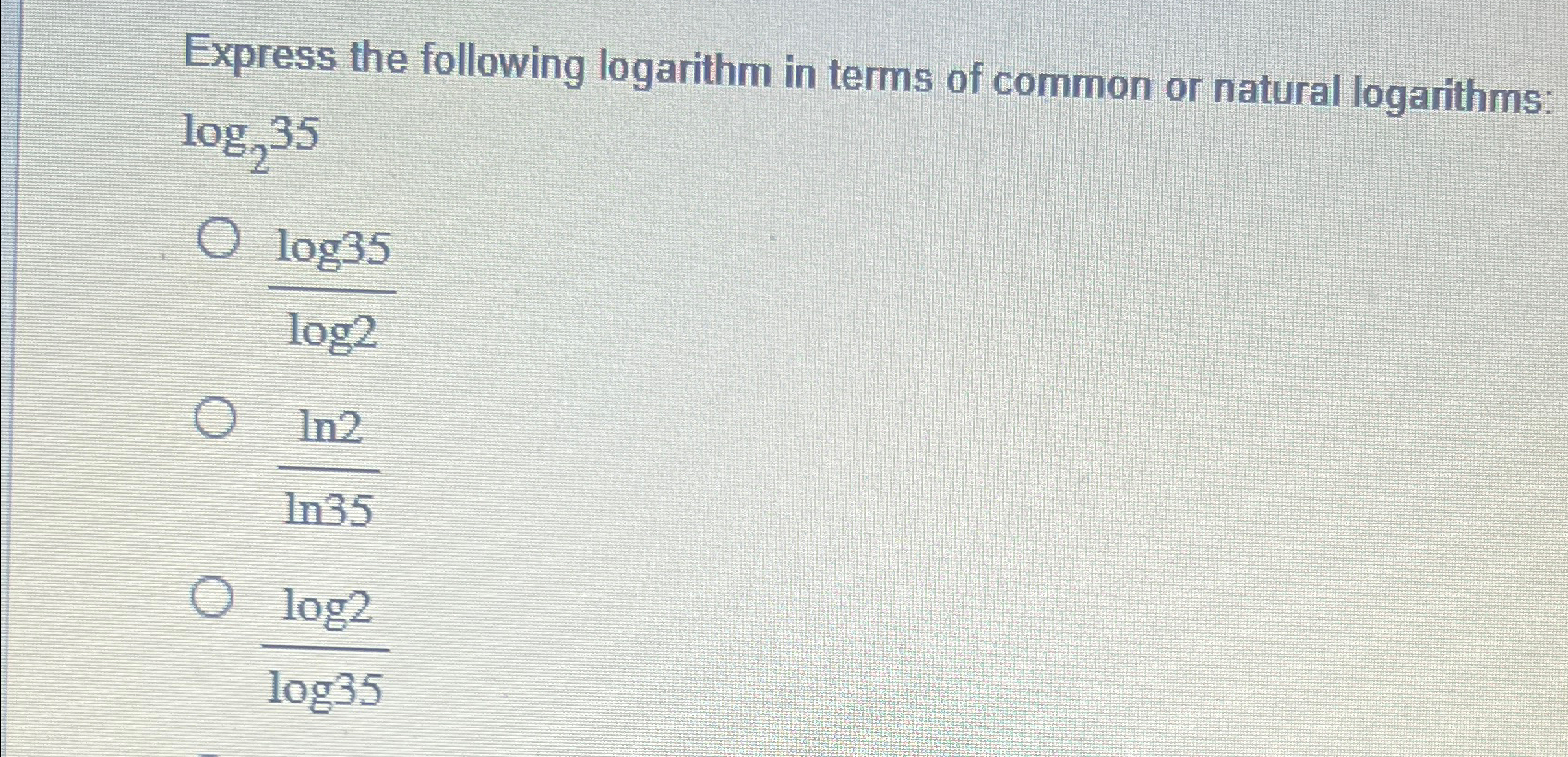 Solved Express the following logarithm in terms of common or | Chegg.com