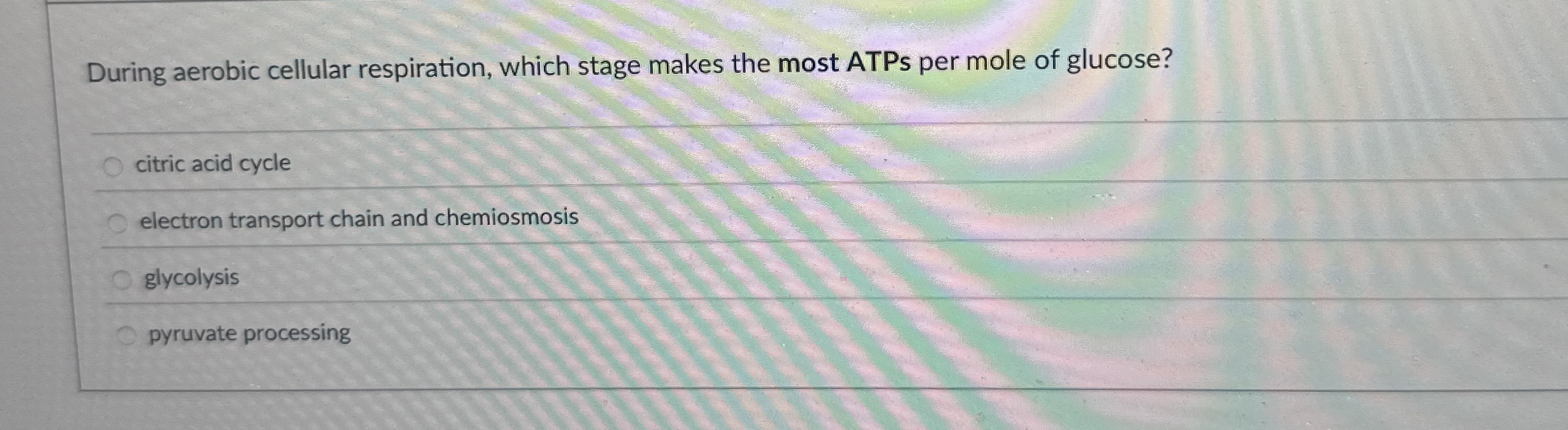 Solved During aerobic cellular respiration, which stage | Chegg.com