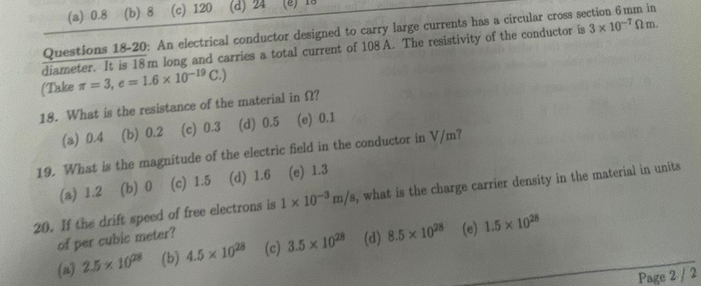 Solved (a) 0.8(b) 8(c) 120Questions 18-20: An electrical | Chegg.com