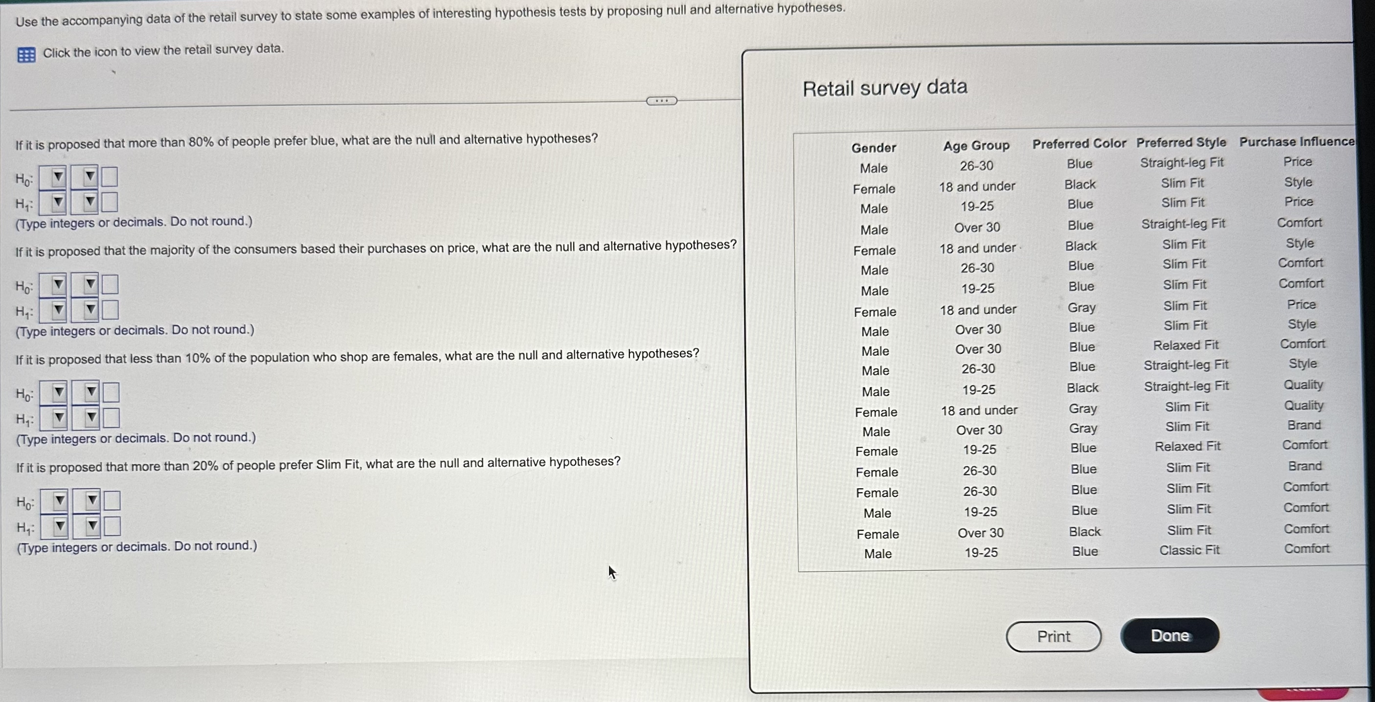 Solved Use the accompanying data of the retail survey to | Chegg.com