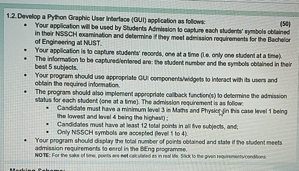 Solved . . 1.2. Develop a Python Graphic User Interface | Chegg.com