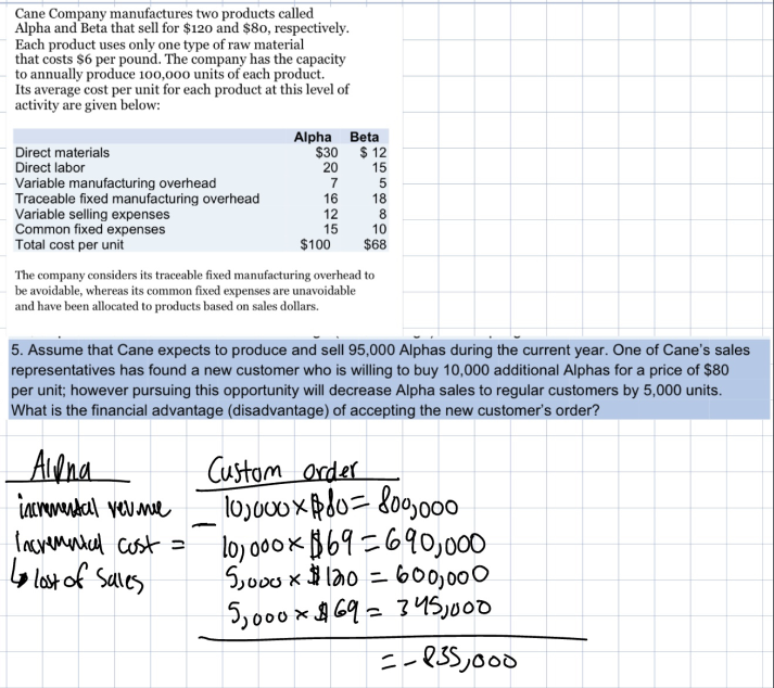 Solved Assume that Cane expects to produce and sell 95,000 | Chegg.com