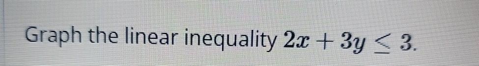 Solved Graph the linear inequality 2x+3y≤3 | Chegg.com