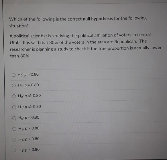 Solved Which of the following is the correct null hypothesis | Chegg.com