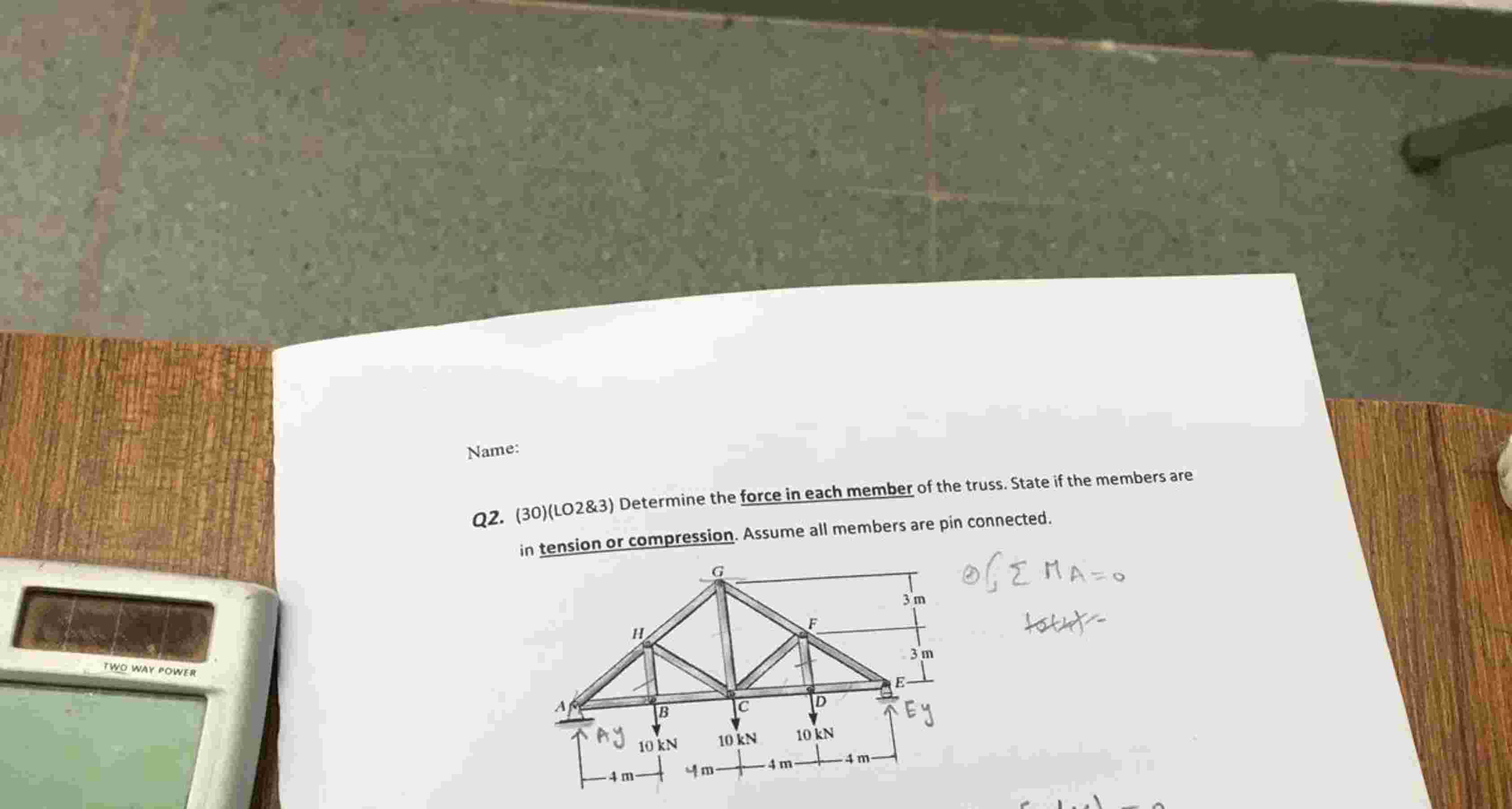 Solved Name:Q2. (30)(LO2&3) ﻿Determine the force in ﻿each | Chegg.com