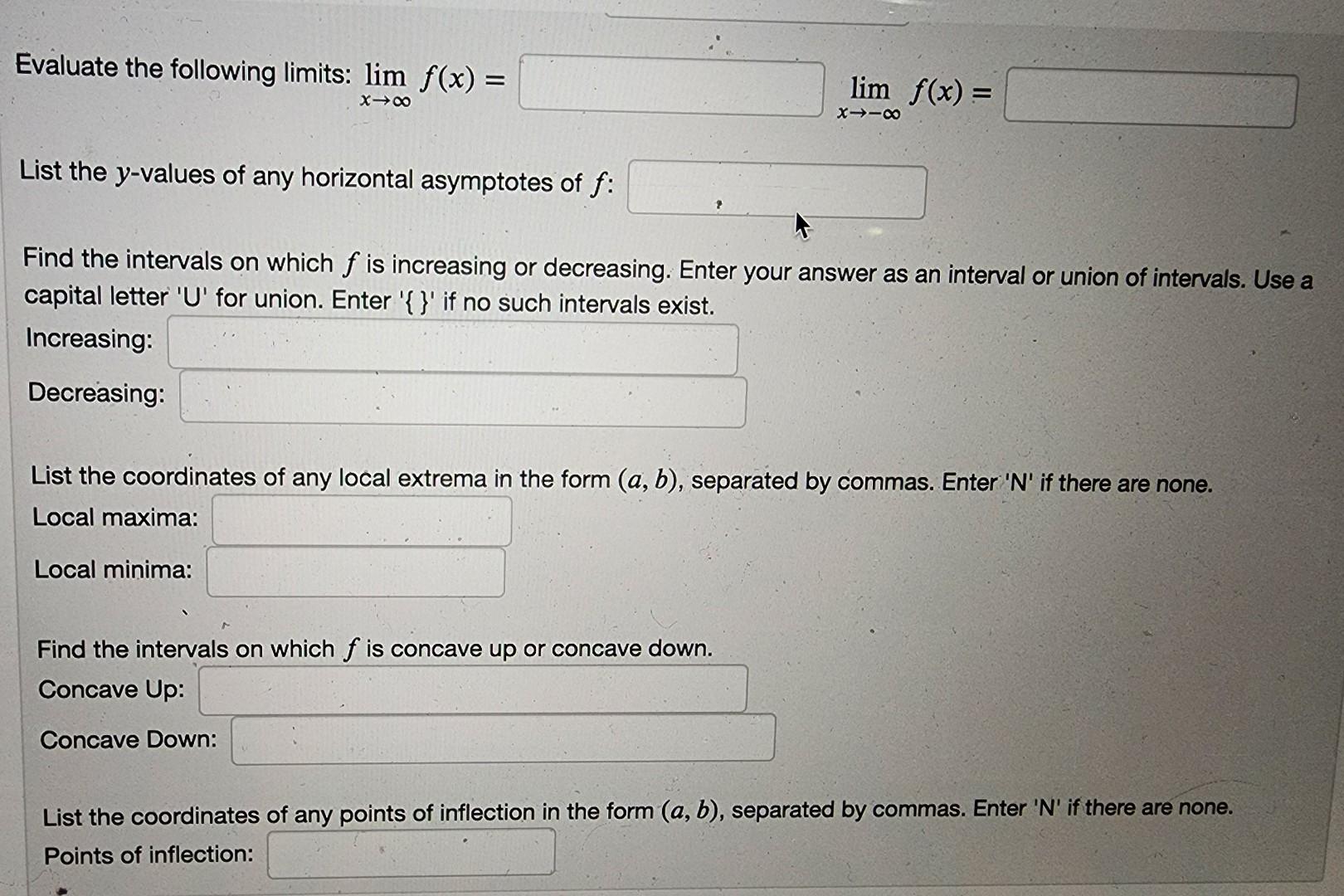 Solved (6 points) Let f(x)=x2−163x Answer the following | Chegg.com