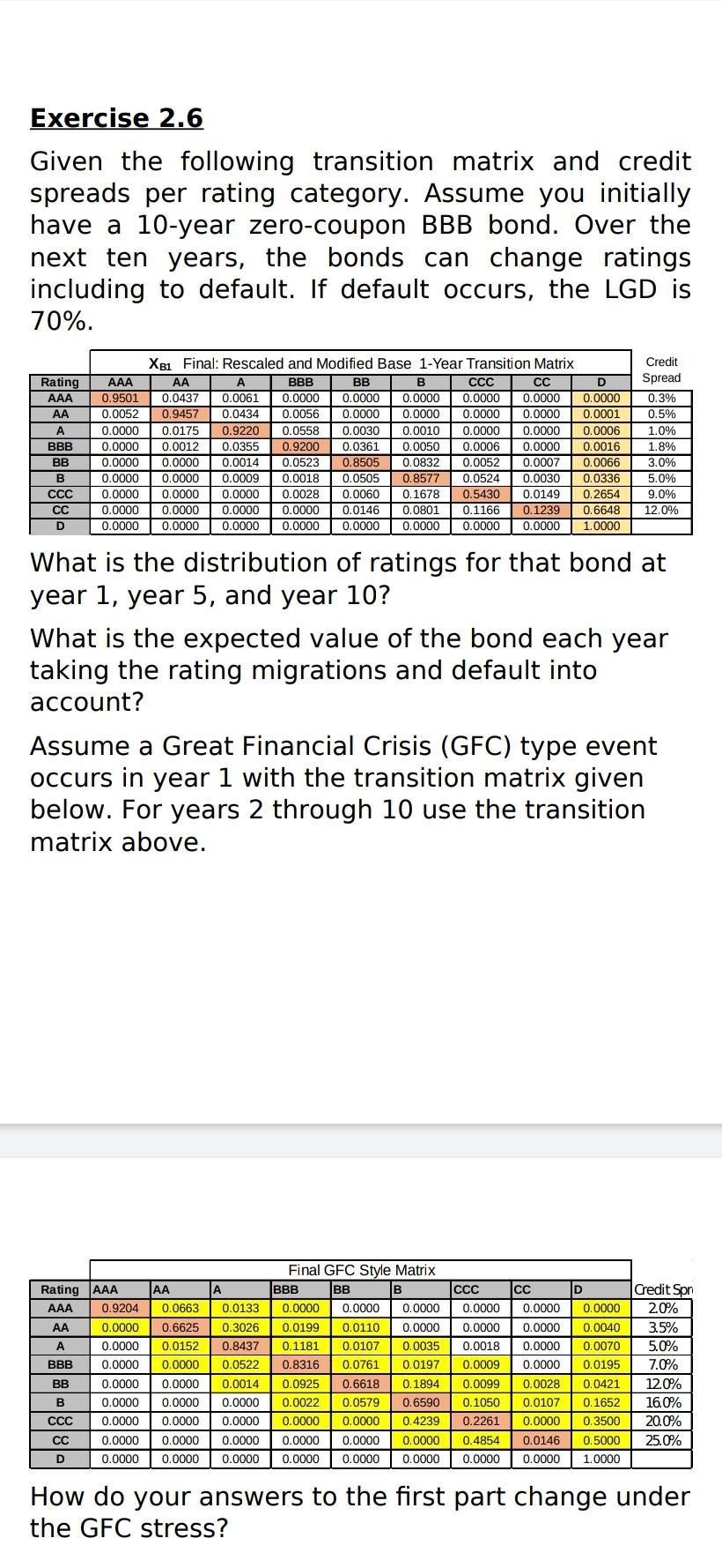 Exercise 2.6 Given the following transition matrix | Chegg.com