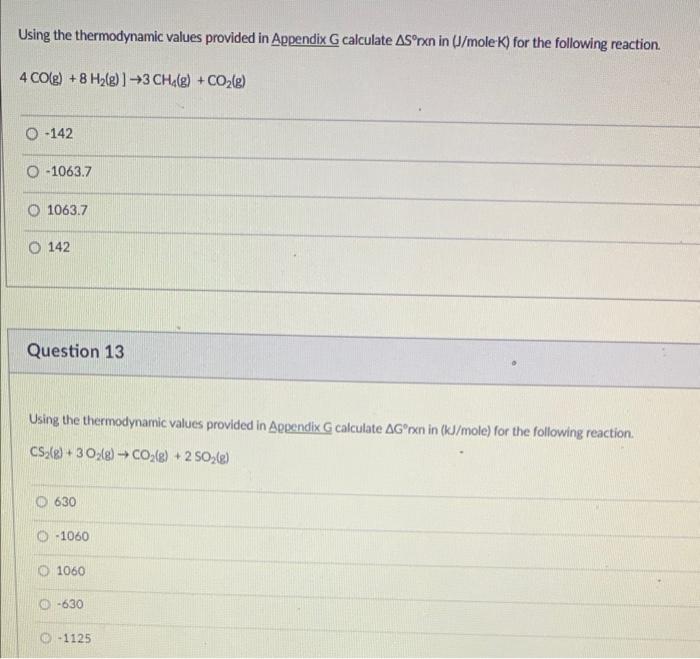 Solved Using the thermodynamic values provided in Appendix G | Chegg.com