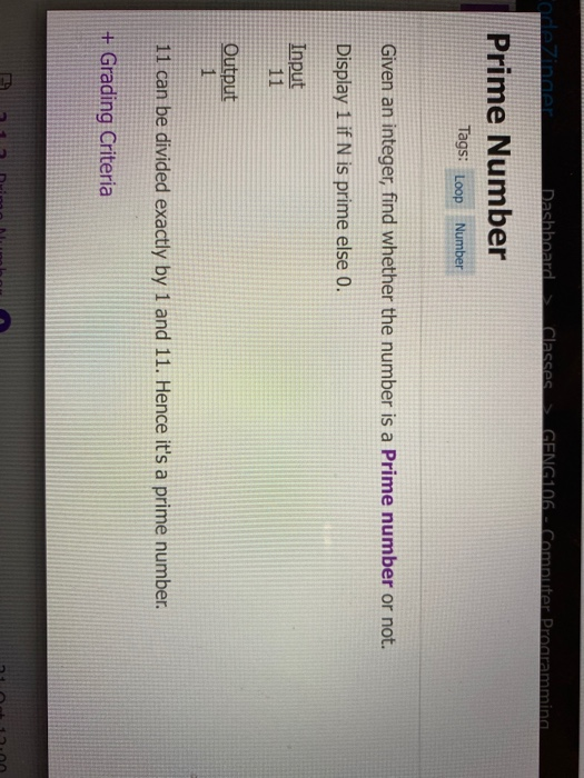 Solved codeZinger Dashboard Classes > GENG106 - Computer | Chegg.com