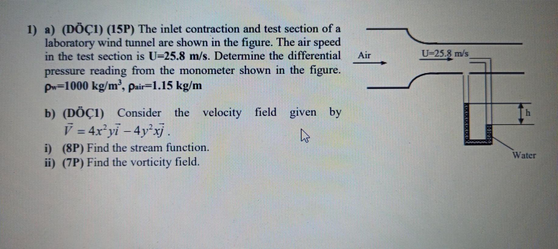 Solved 1) a) (DÖÇ1) (15P) The inlet contraction and test | Chegg.com