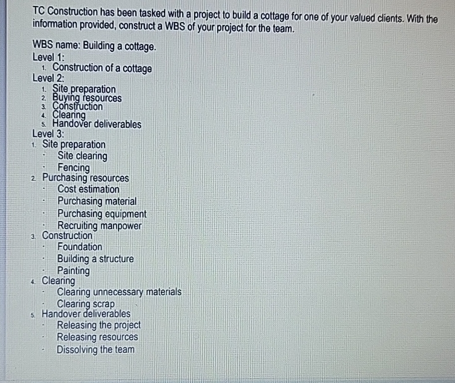 [Solved]: TC Construction has been tasked with a project to