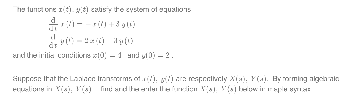 Solved The functions x(t),y(t) ﻿satisfy the system of | Chegg.com