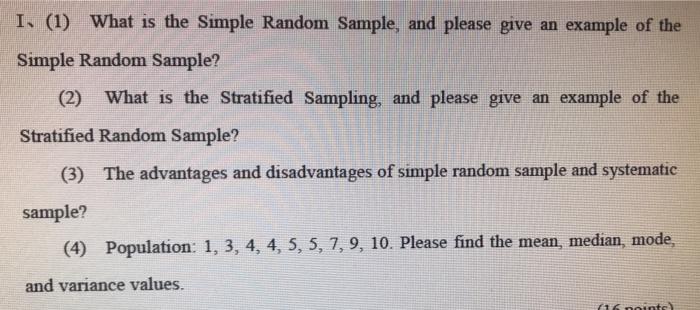 Solved I (1) What is the Simple Random Sample, and please | Chegg.com