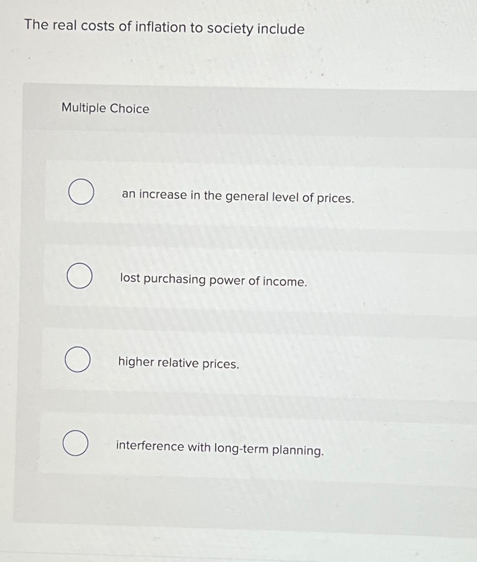Solved The real costs of inflation to society | Chegg.com
