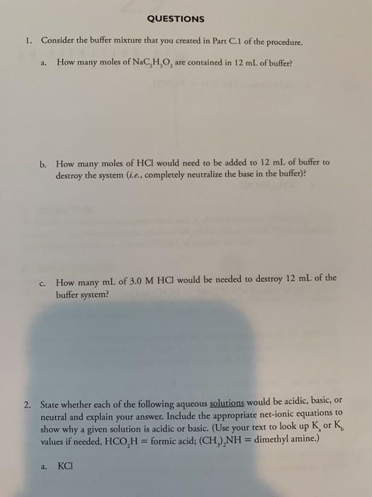 QUESTIONS 1. Consider the buffer mixture that you | Chegg.com