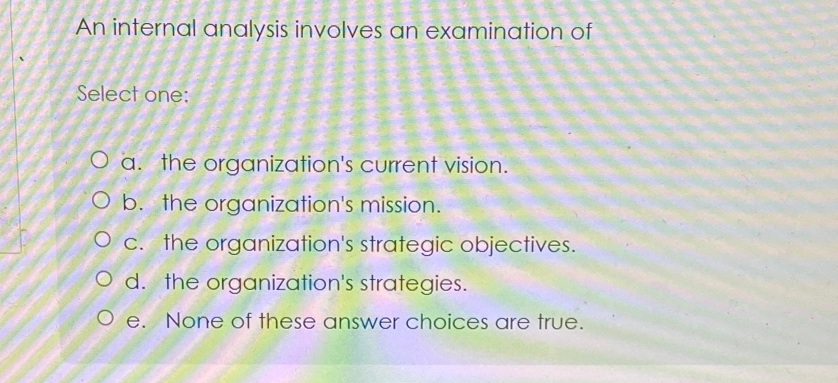 Solved An internal analysis involves an examination of | Chegg.com