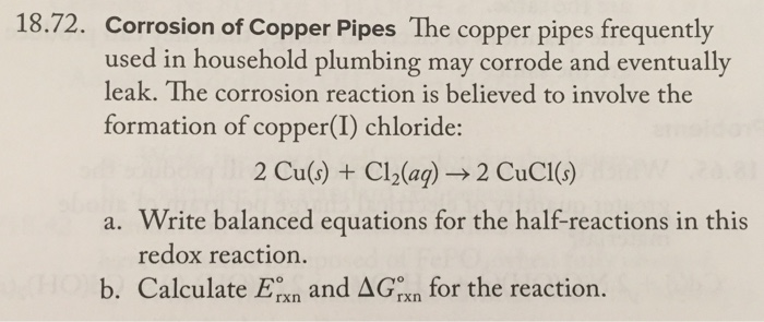 Solved 18.72. Corrosion of Copper Pipes The copper pipes | Chegg.com