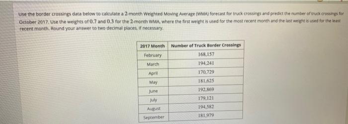 Solved Use the border crossings data below to calculate a 2 | Chegg.com