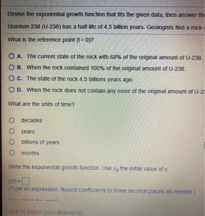 Solved Devise The Exponential Growth Function That Fits The 4569