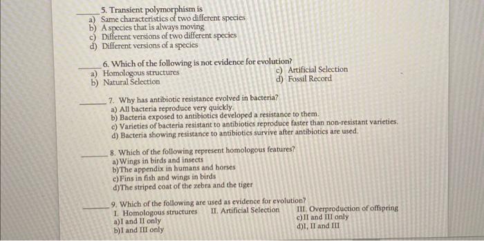 Solved 5. Transient polymorphism is a) Same characteristics | Chegg.com