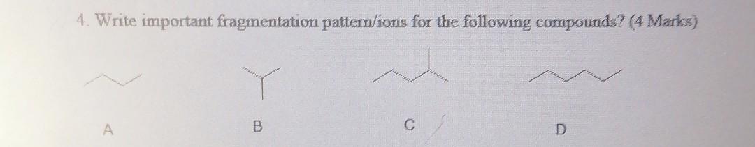 Solved 4. Write important fragmentation pattern/ions for the | Chegg.com