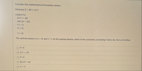 Solved Consider the mathematical formulation below:Minimise | Chegg.com