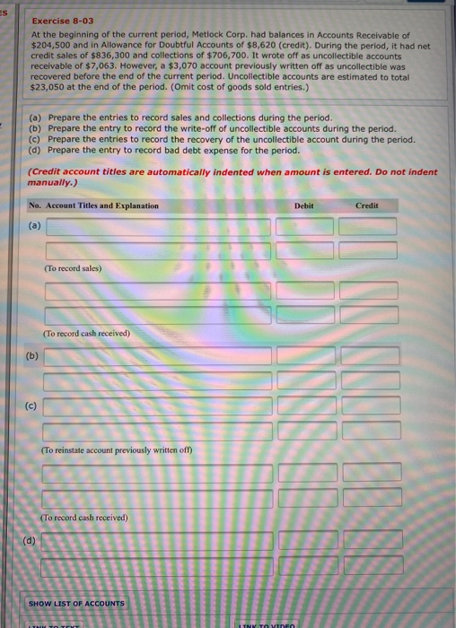 Solved ES Exercise 8-03 At the beginning of the current | Chegg.com