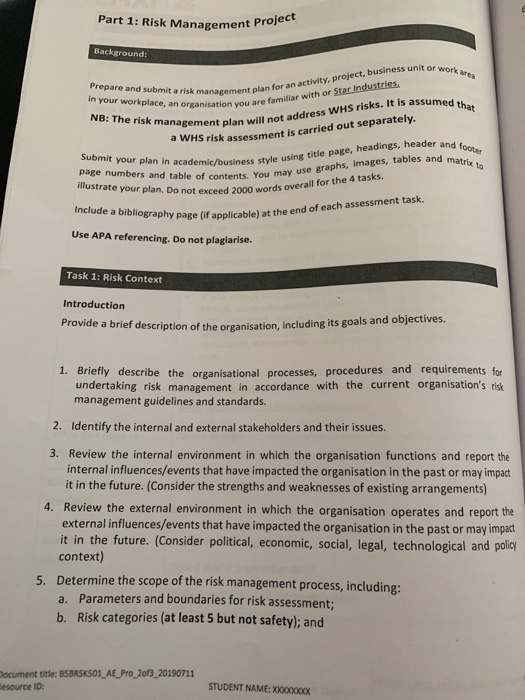Solved BSBRSK501 MANAGE RISK LEARNER GUIDE 9. Describe the | Chegg.com
