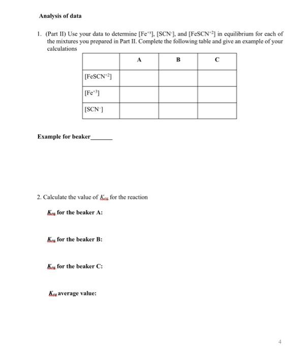Solved Beaker A Fe3 SCN FeSCN2 Initial Concentration (1) | Chegg.com